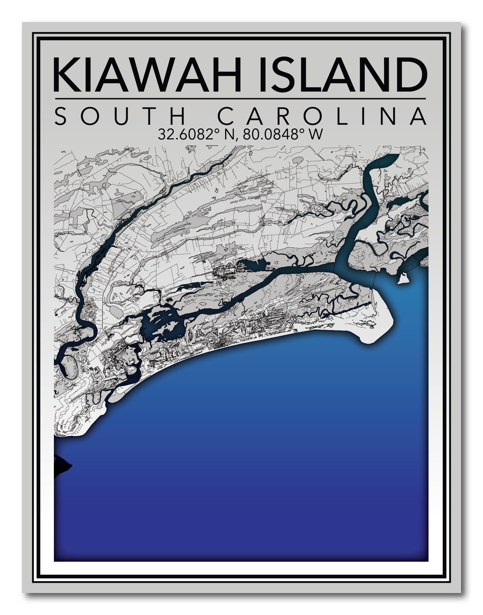Wall Art Map Print of Kiawah Island Charleston County South - Etsy
