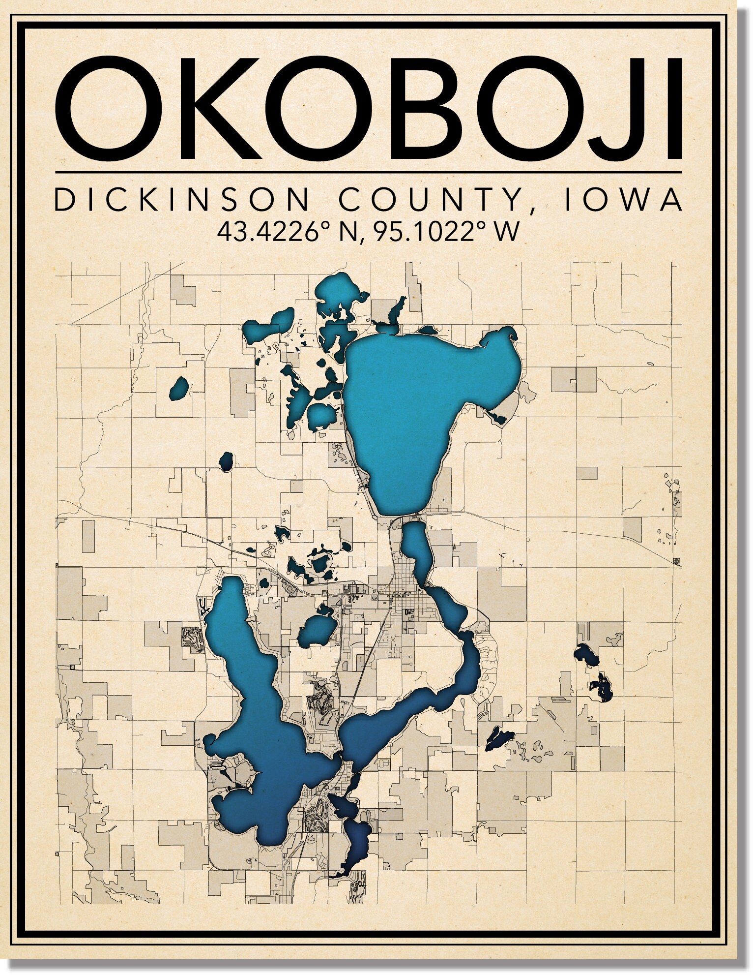 Wall Art Map Print of Okoboji Iowa | Etsy