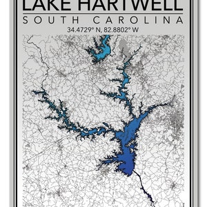 Wall Art Map Print of Lake Hartwell, South Carolina! - Etsy