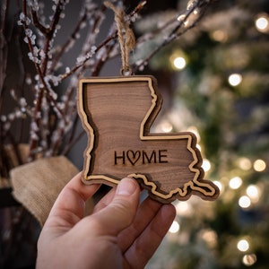 United States Laser Cut Walnut and Birch Ornament- Louisiana! - Etsy