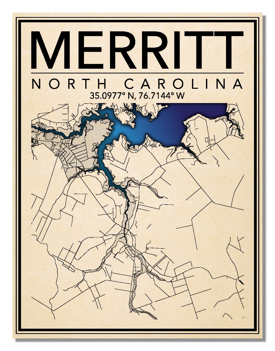Wall Art Map Print of Merritt North Carolina - Etsy.de