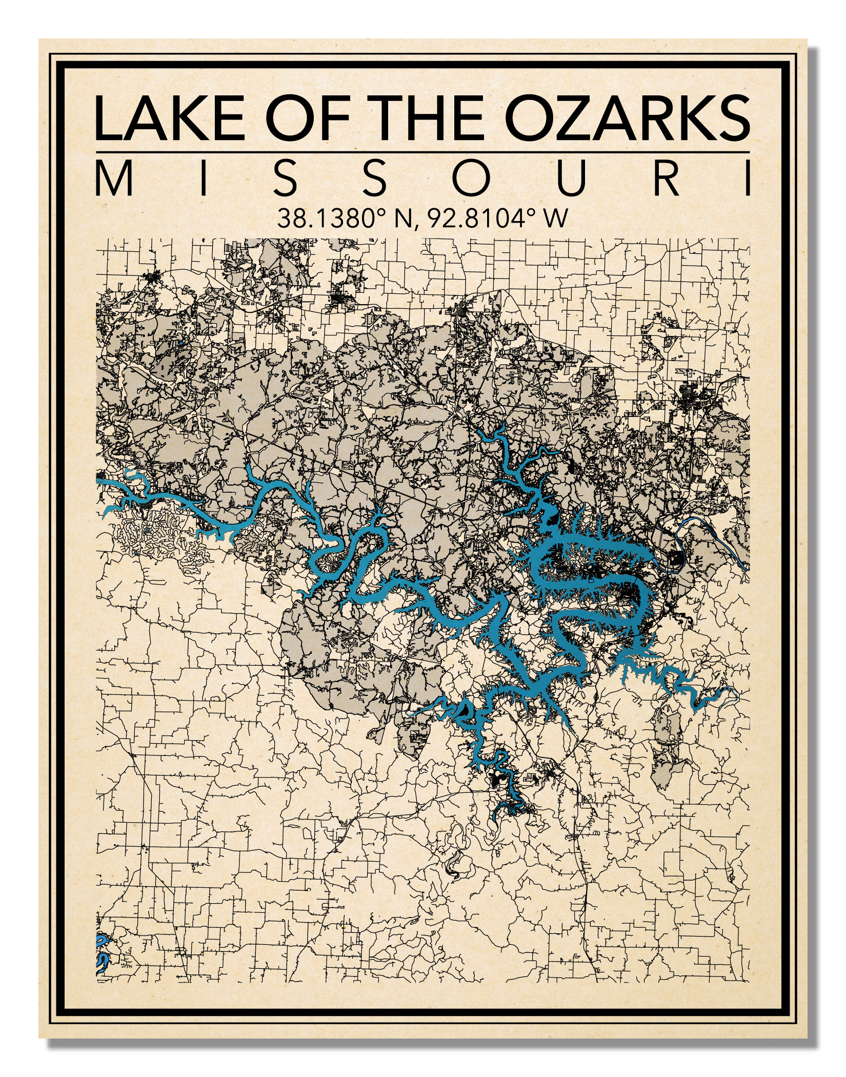 Wall Art Map Print of Lake of the Ozarks Missouri | Etsy