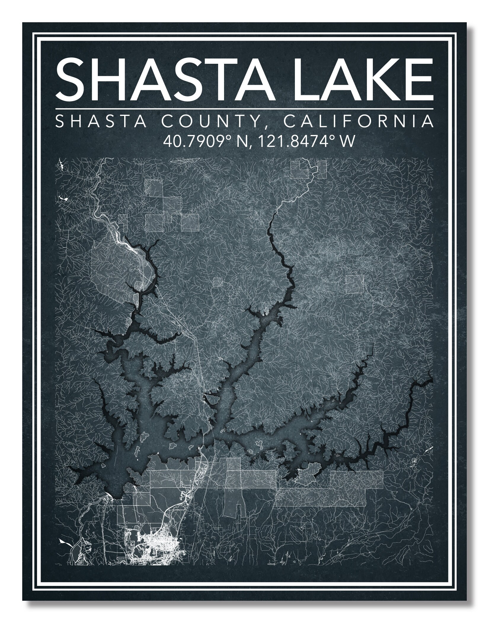 Wall Art Map Print of Shasta Lake Shasta County California | Etsy