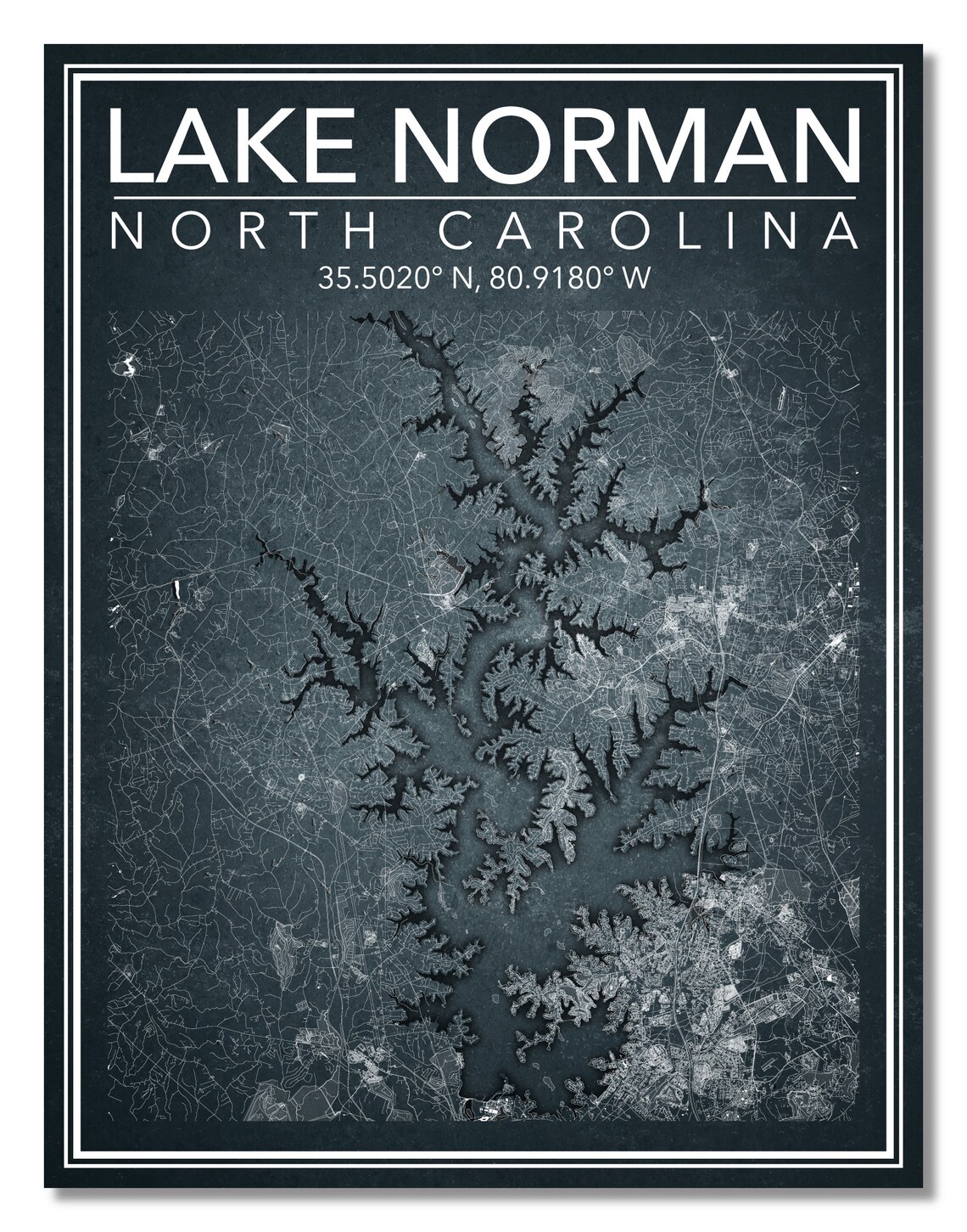 Wall Art Map Print of Lake Norman North Carolina | Etsy