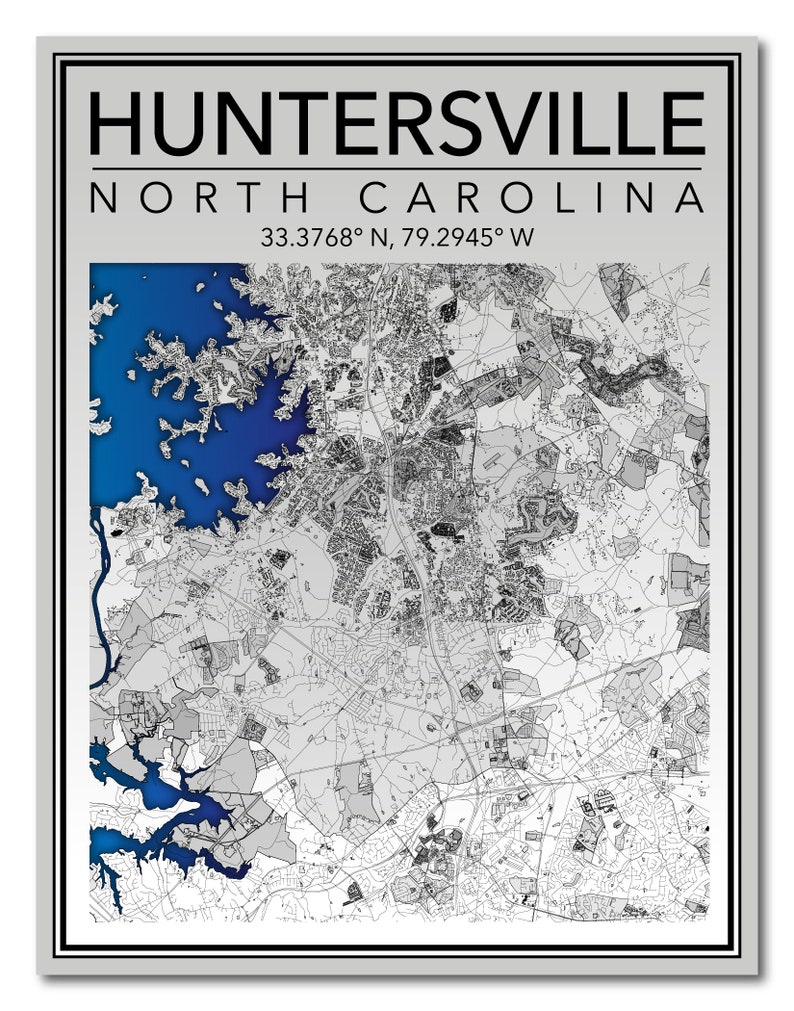 Wall Art Map Print of Huntersville North Carolina - Etsy