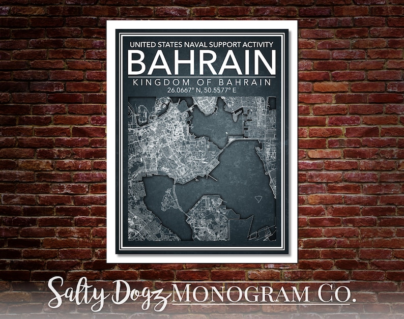 Wall Art Map of United States Naval Facility Bahrain. - Etsy