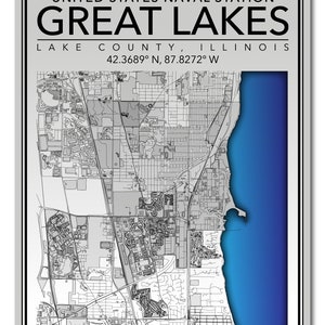 Wall Art Map Print of United States Naval Station Great Lakes, Illinois ...