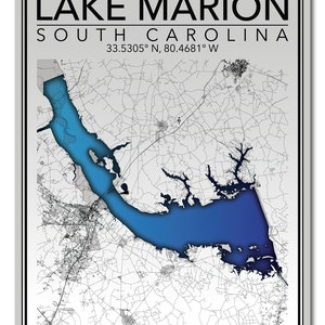 Wall Art Map Print of Lake Marion, South Carolina! - Etsy
