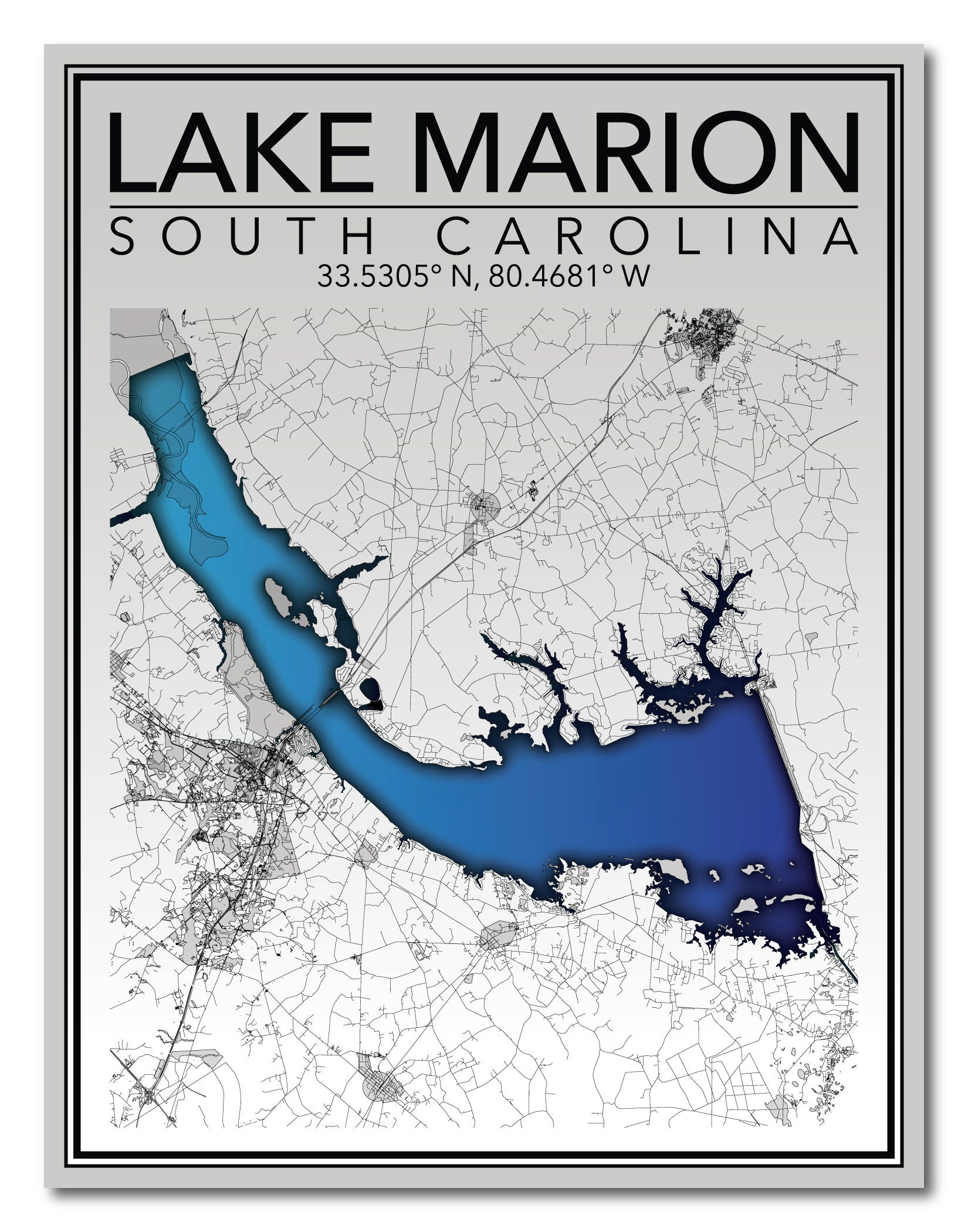 Wall Art Map Print of Lake Marion South Carolina | Etsy