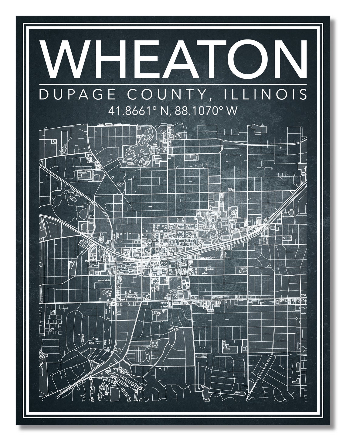 Wall Art Map Print of Wheaton Dupage County Illinois United - Etsy UK