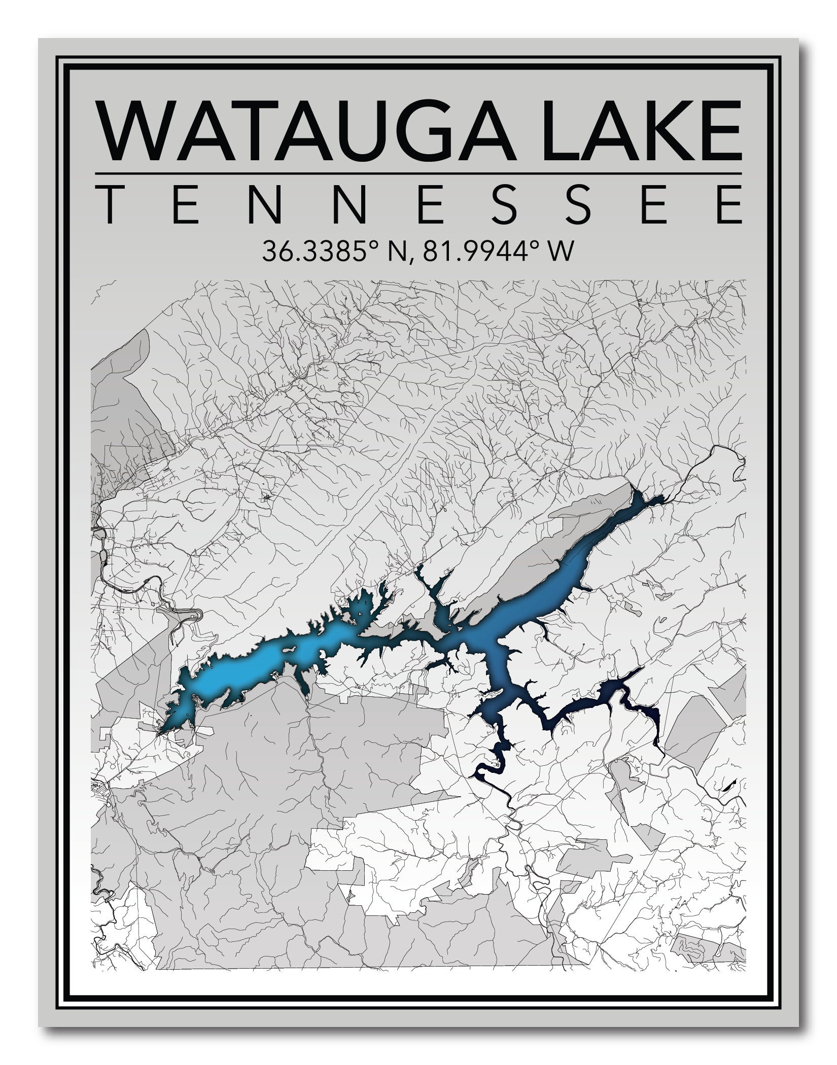 Wall Art Map Print of Watauga Lake, Carter County, Tennessee!!! - Etsy