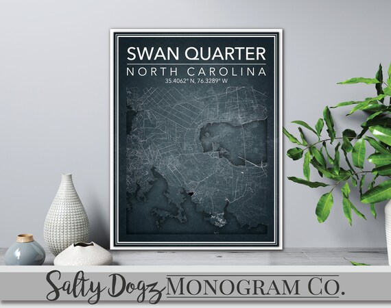 Wall Art Map Print Swan Quarter NC - Etsy