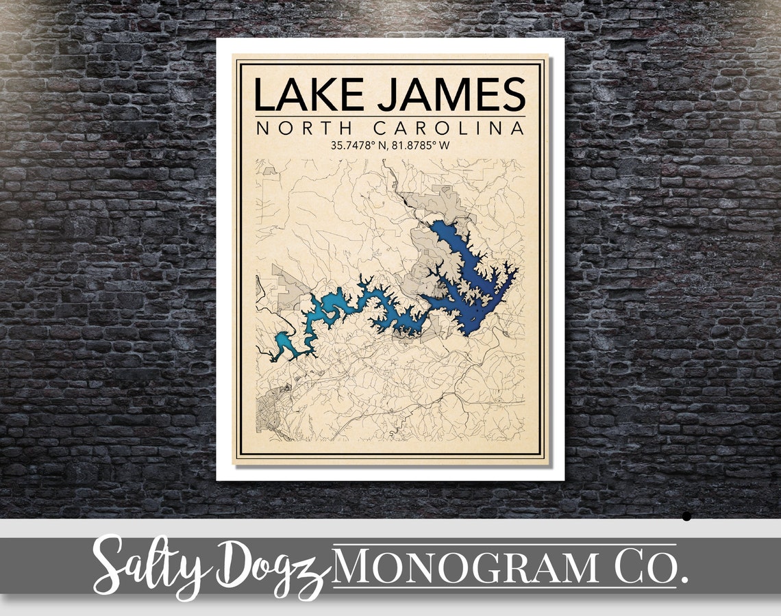 Wall Art Map Print of Lake James North Carolina | Etsy