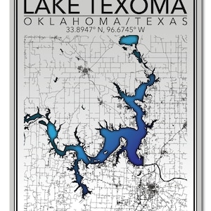 Wall Art Map Print of Lake Texoma, Texas, Oklahoma! - Etsy