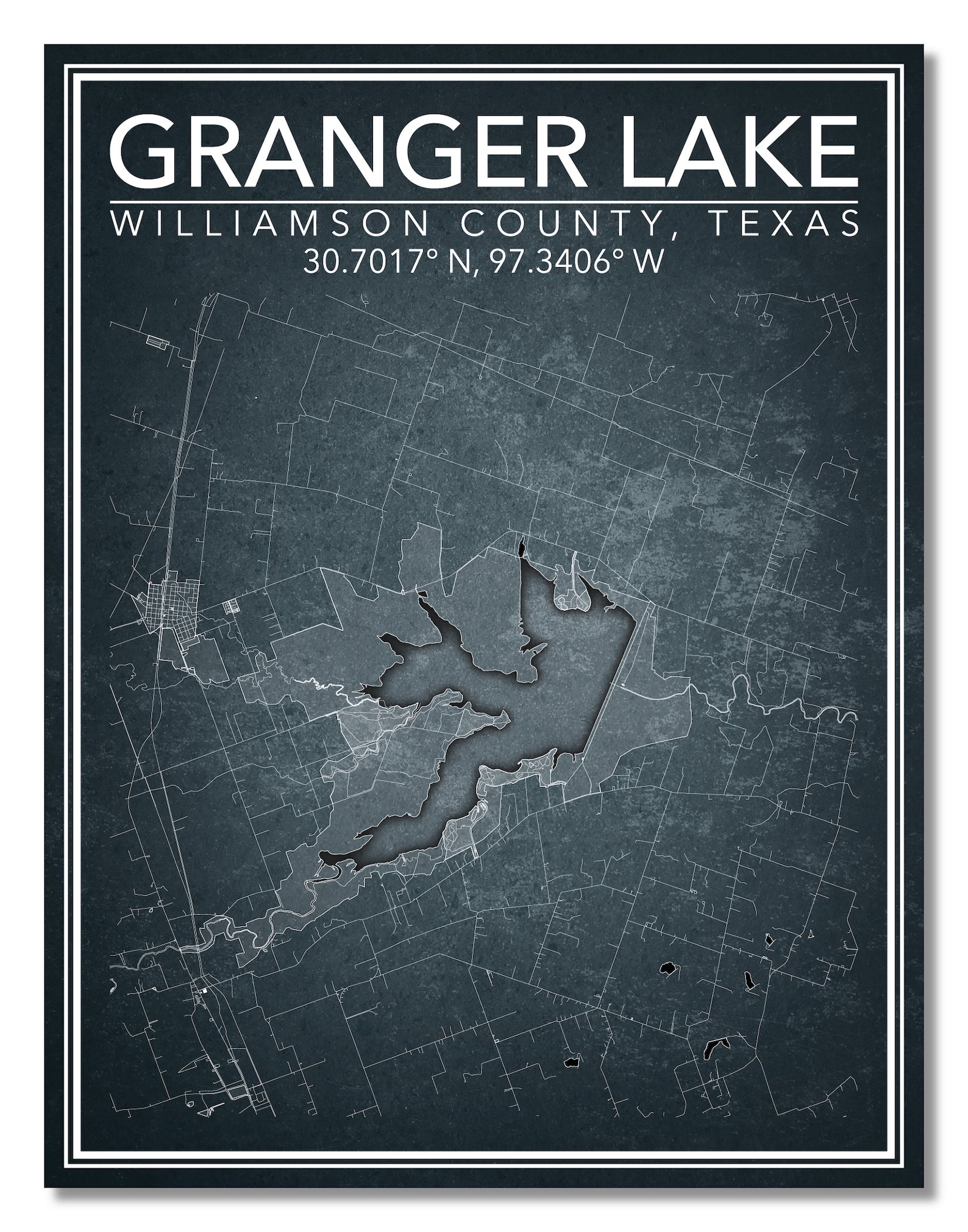 Wall Art Map Print of Granger Lake Williamson County Texas - Etsy