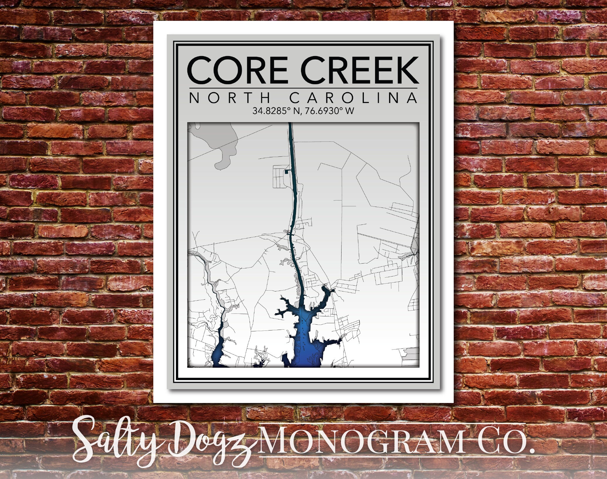 Wall Art Map Print of Core Creek North Carolina - Etsy 日本