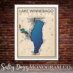 Wall Art Map Print of Lake Winnebago, Wisconsin! - Etsy