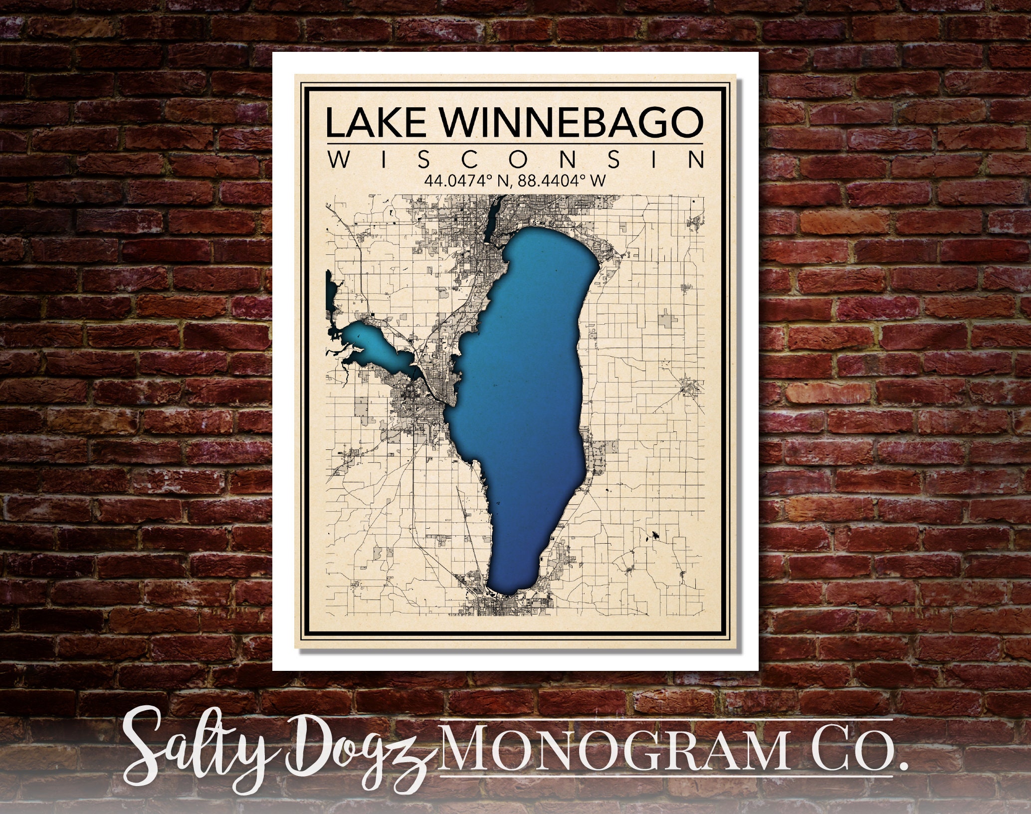 Wall Art Map Print of Lake Winnebago, Wisconsin! - Etsy