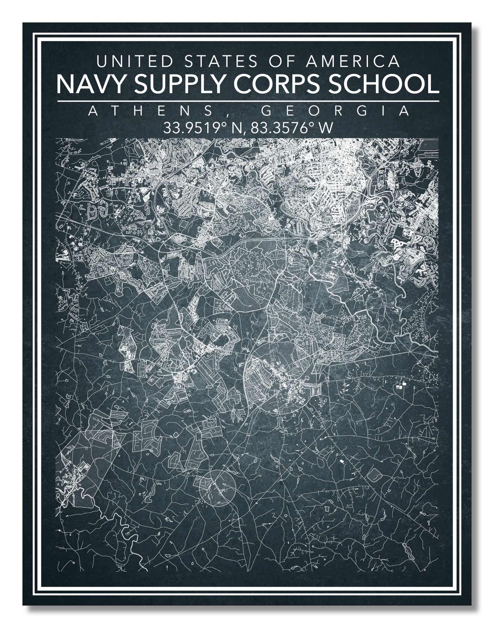 Wall Art Map Print of Navy Supply Corps School (NSCS) Athens, Georgia ...