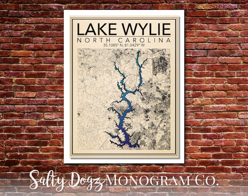 Wall Art Map Print of Lake Wylie, North Carolina!!! - Etsy