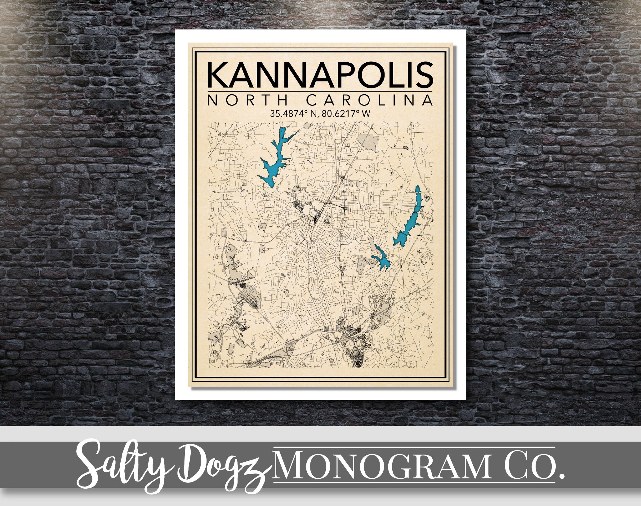 Wall Art Map Print of Kannapolis North Carolina - Etsy