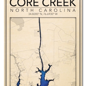 Wall Art Map Print of Core Creek North Carolina - Etsy 日本