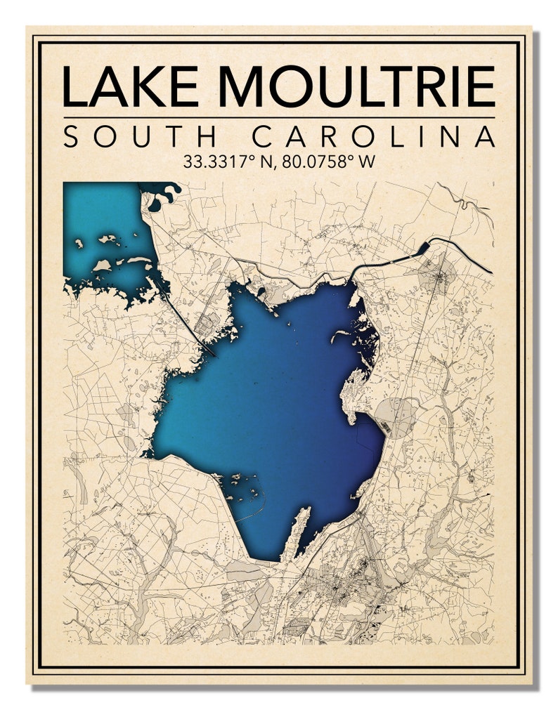 Wall Art Map Print of Lake Moultrie, South Carolina! - Etsy