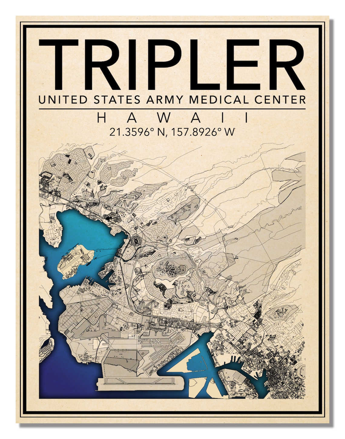 Wall Art Map Print of Tripler Army Medical Center Moanalua - Etsy