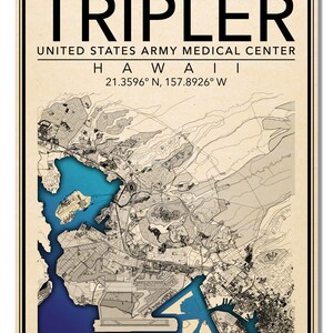 Wall Art Map Print of Tripler Army Medical Center, Moanalua Valley ...