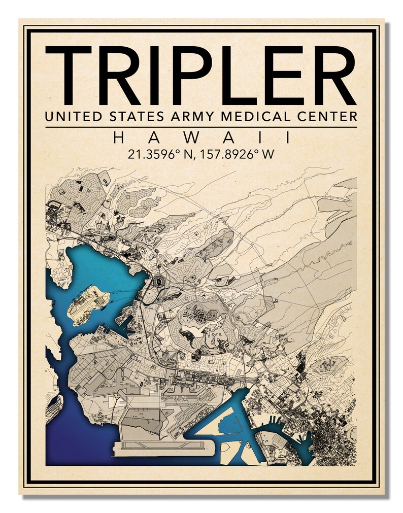 Wall Art Map Print of Tripler Army Medical Center Moanalua - Etsy