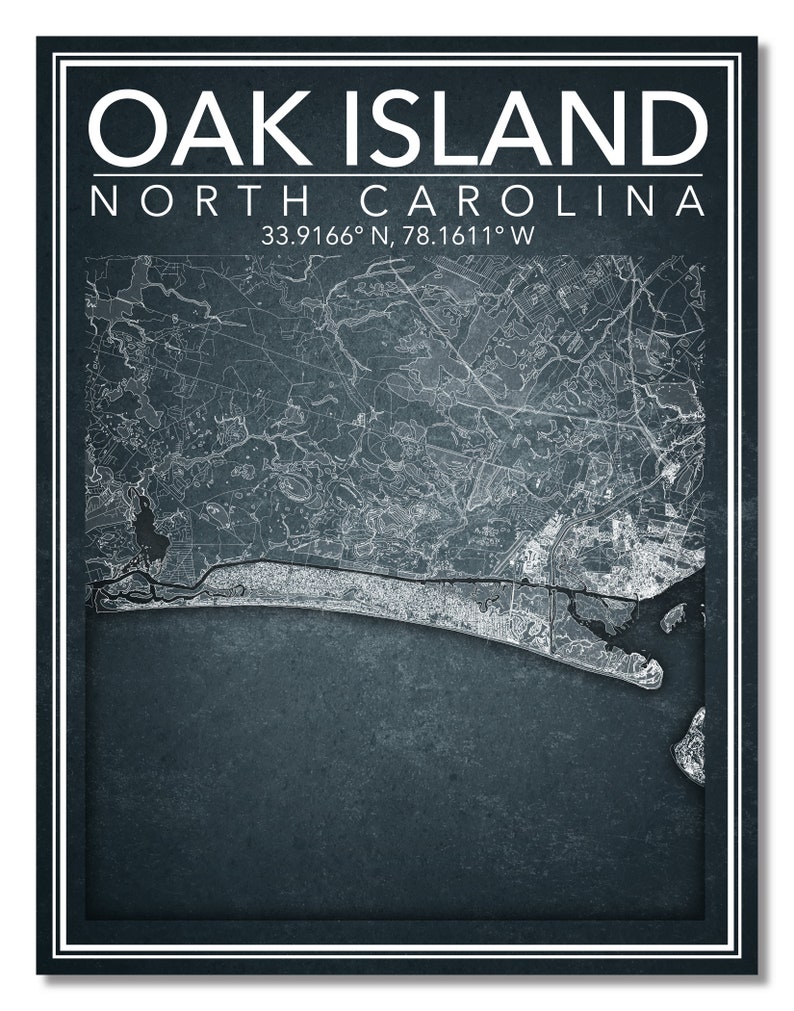 Wall Art Map Print Oak Island NC | Etsy