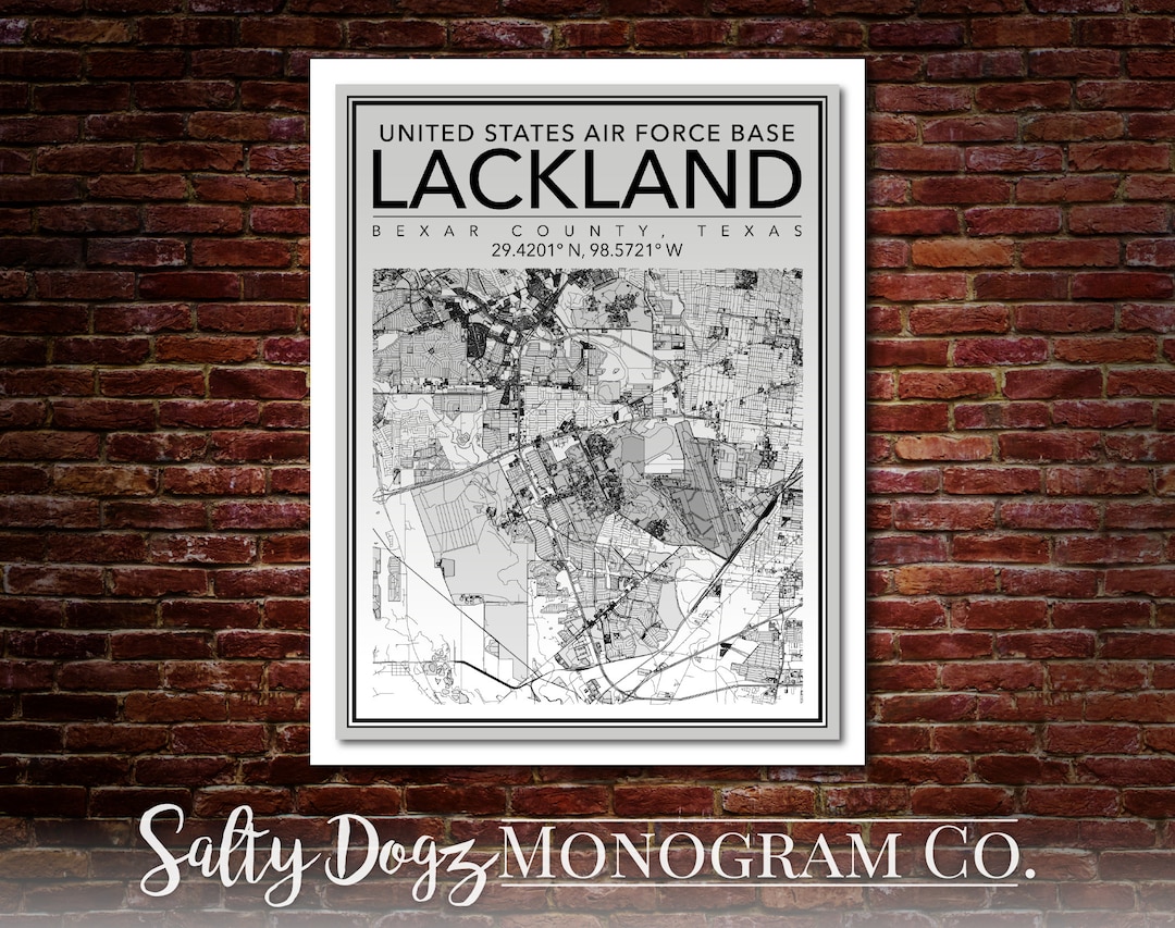 Wall Art Map Print of Lackland Air Force Base, San Antonio, Bexar ...