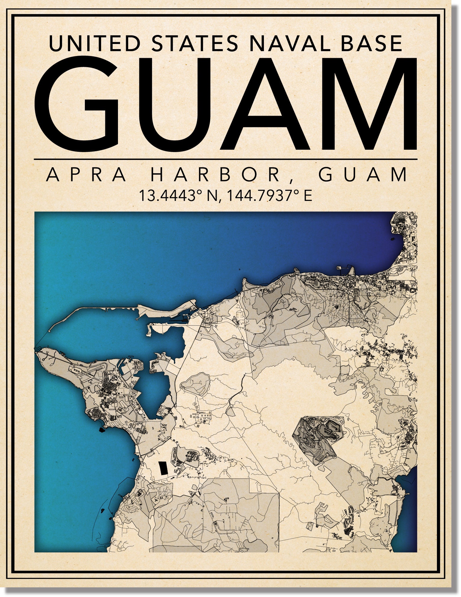 Wall Art Map Print of Naval Base Guam - Etsy