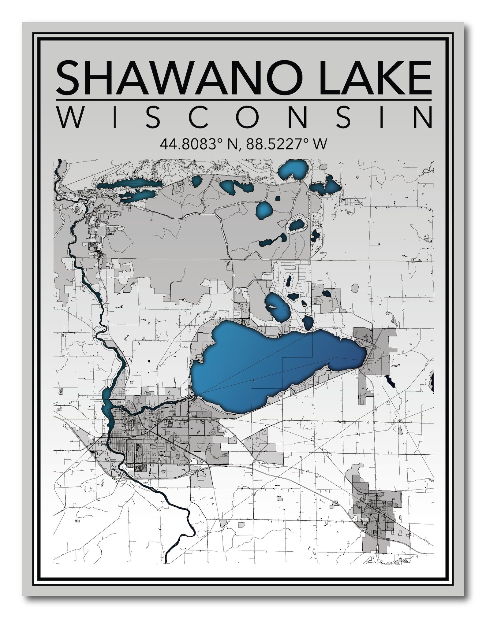Wall Art Map Print of Shawano Lake, Wisconsin! - Etsy