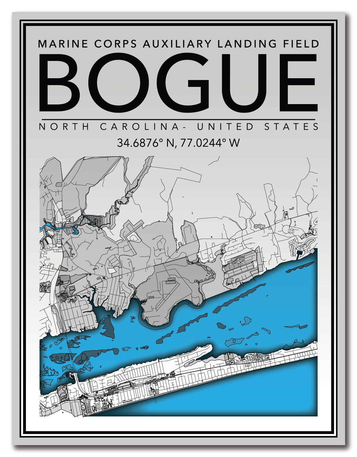 Wall Art Map Marine Corps Auxiliary Landing Field Bogue | Etsy