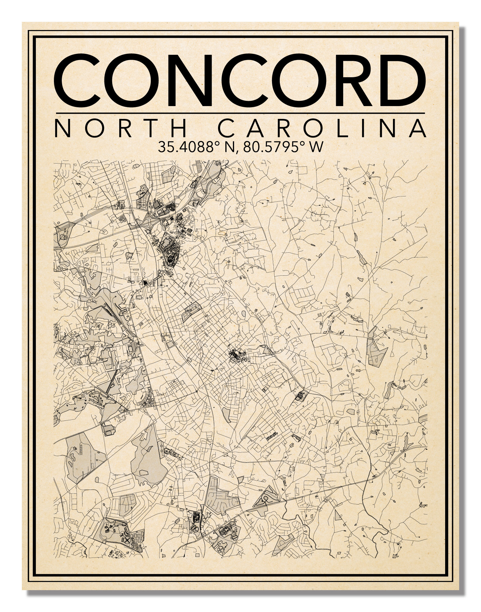 Wall Art Map Print of Concord North Carolina - Etsy