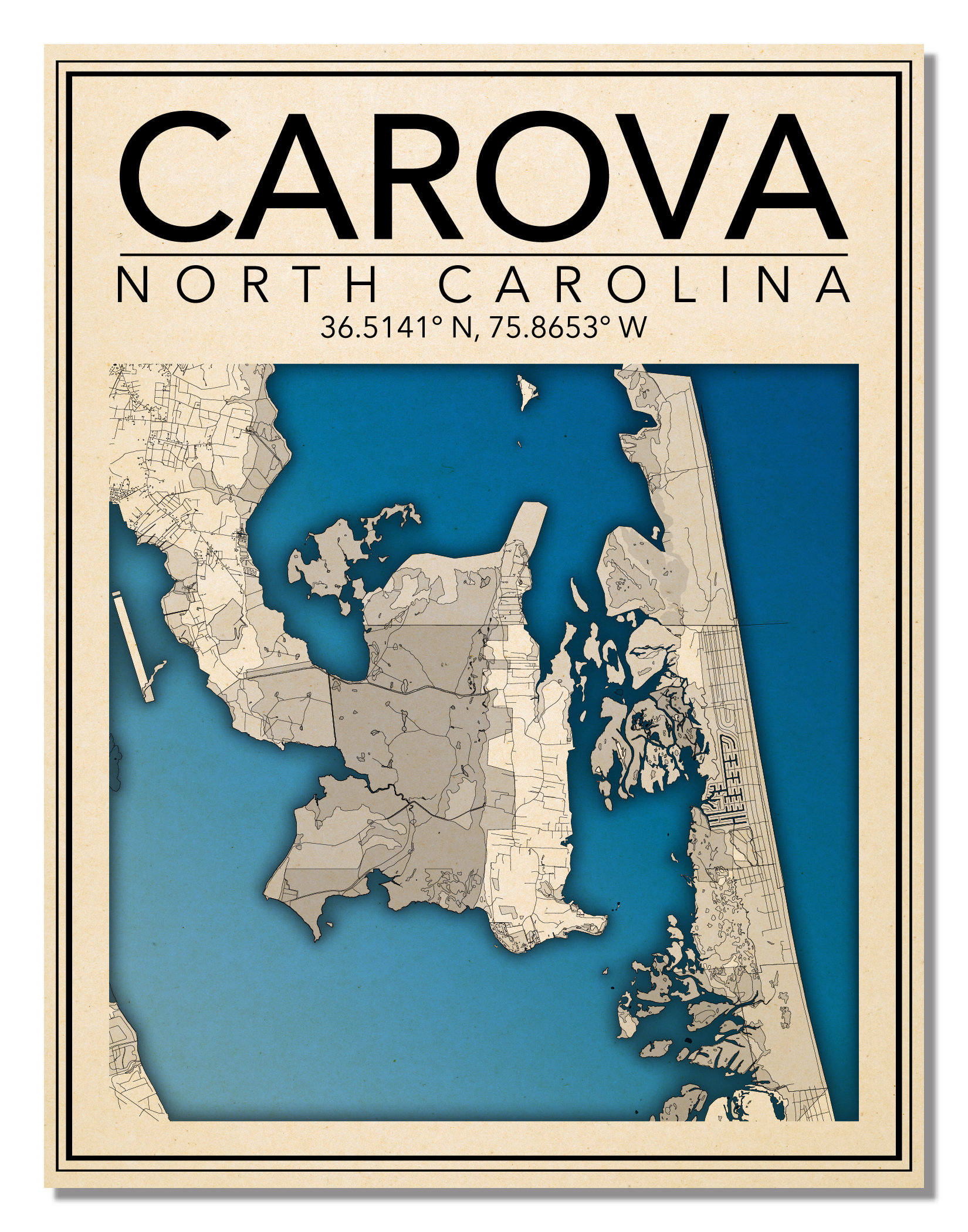 Wall Art Map Print Carova NC - Etsy