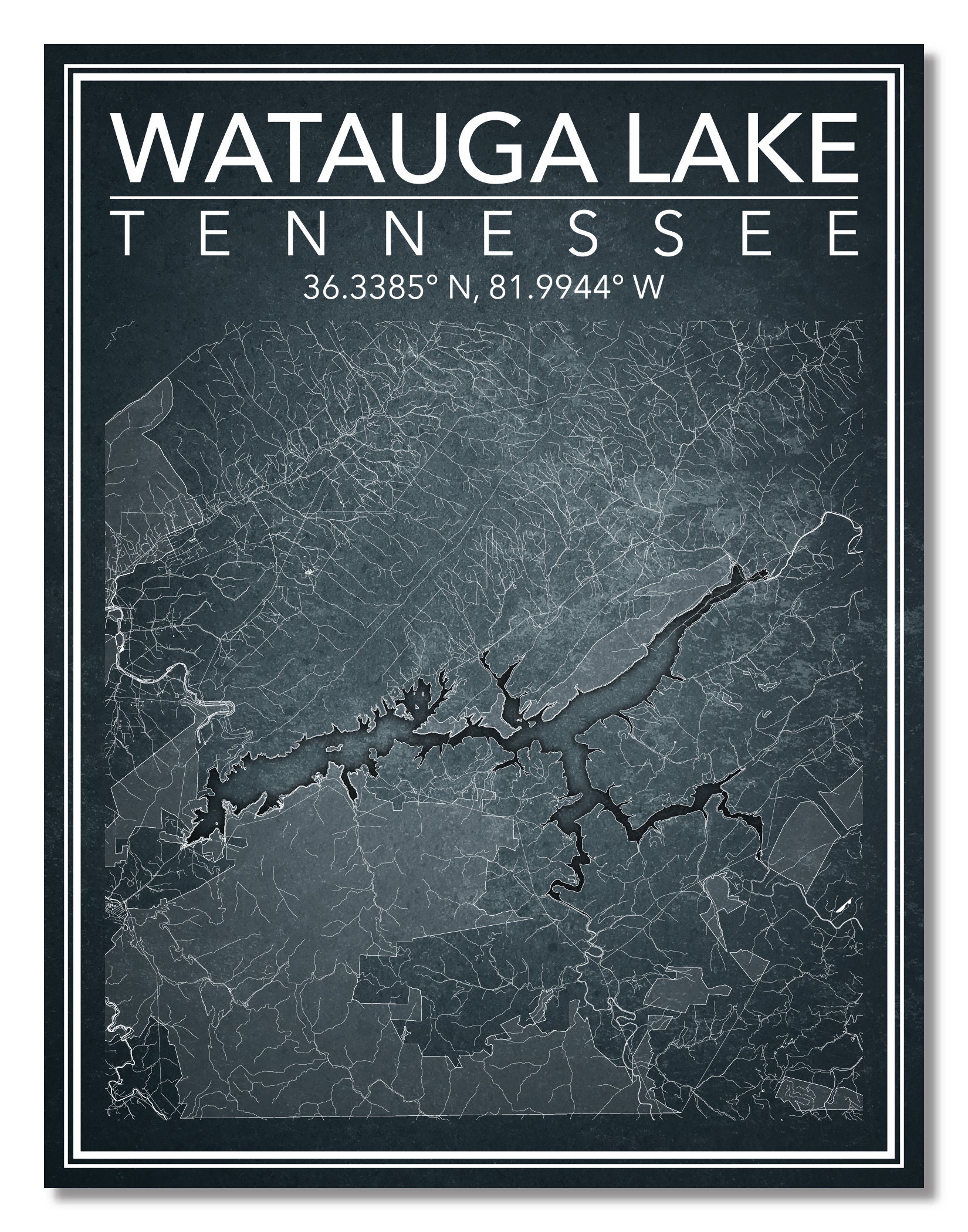 Wall Art Map Print of Watauga Lake, Carter County, Tennessee!!! - Etsy
