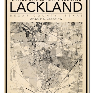 Wall Art Map Print of Lackland Air Force Base, San Antonio, Bexar ...
