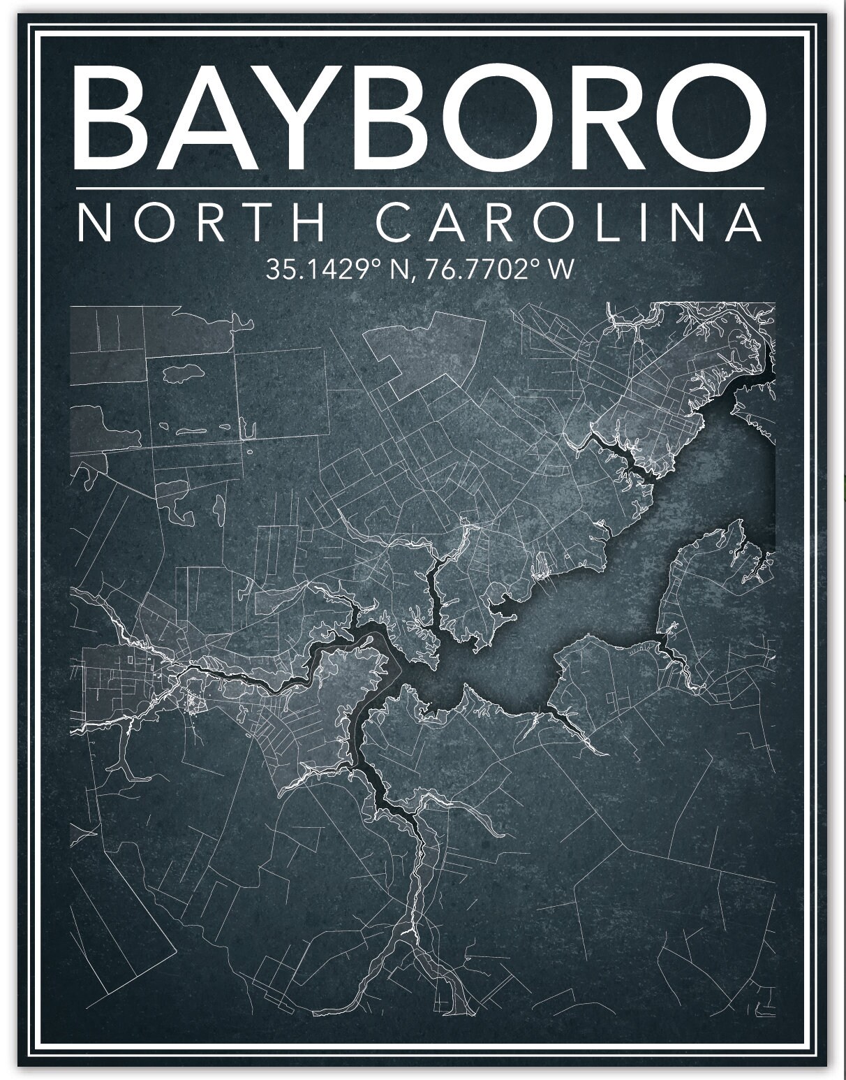 Wall Art Map Print Bayboro North Carolina - Etsy