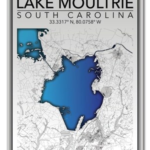 Wall Art Map Print of Lake Moultrie, South Carolina! - Etsy