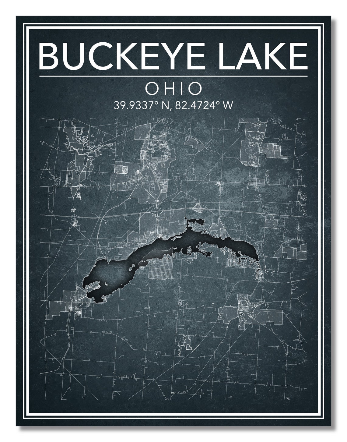 Wall Art Map Print of Buckeye Lake Ohio - Etsy