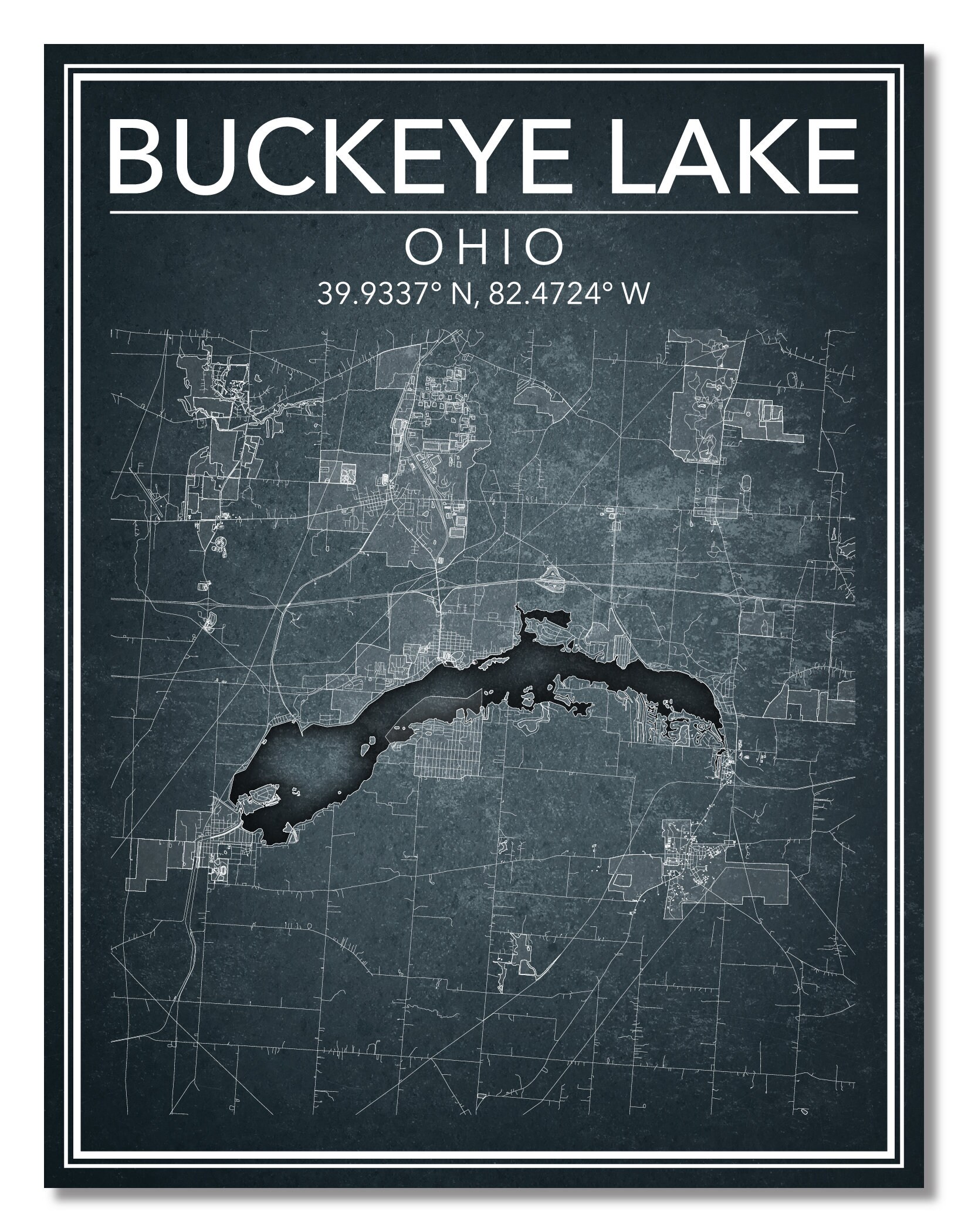 Wall Art Map Print of Buckeye Lake Ohio | Etsy