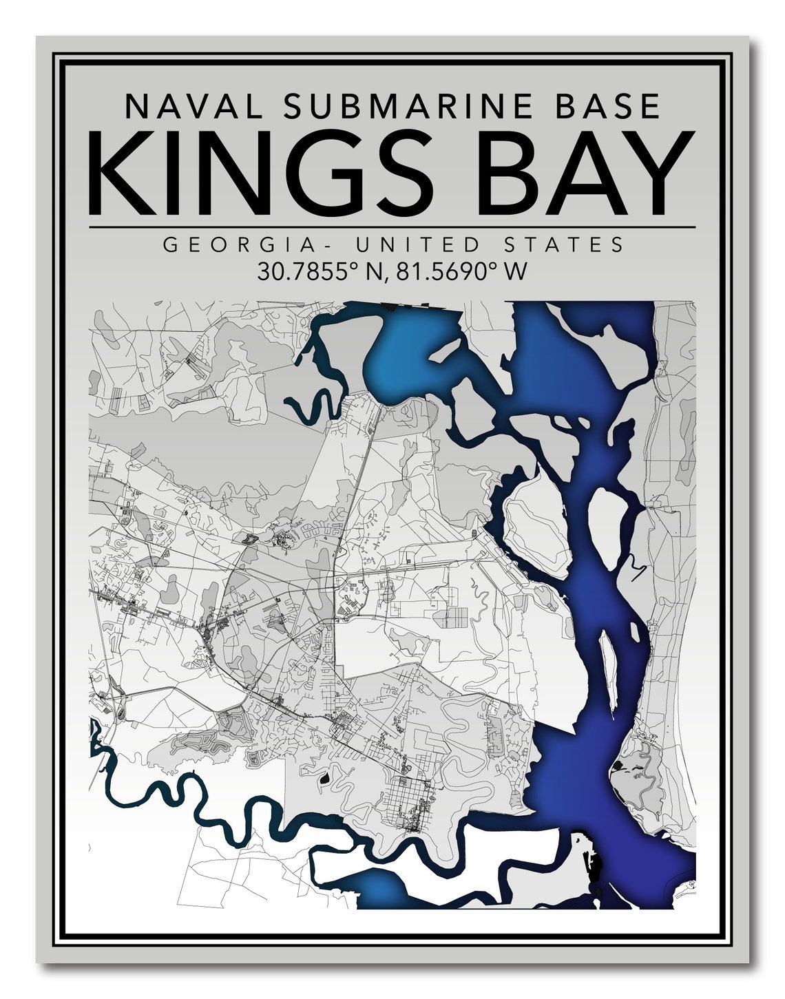 Wall Art Map Print of Naval Submarine Base Kings Bay! - Etsy