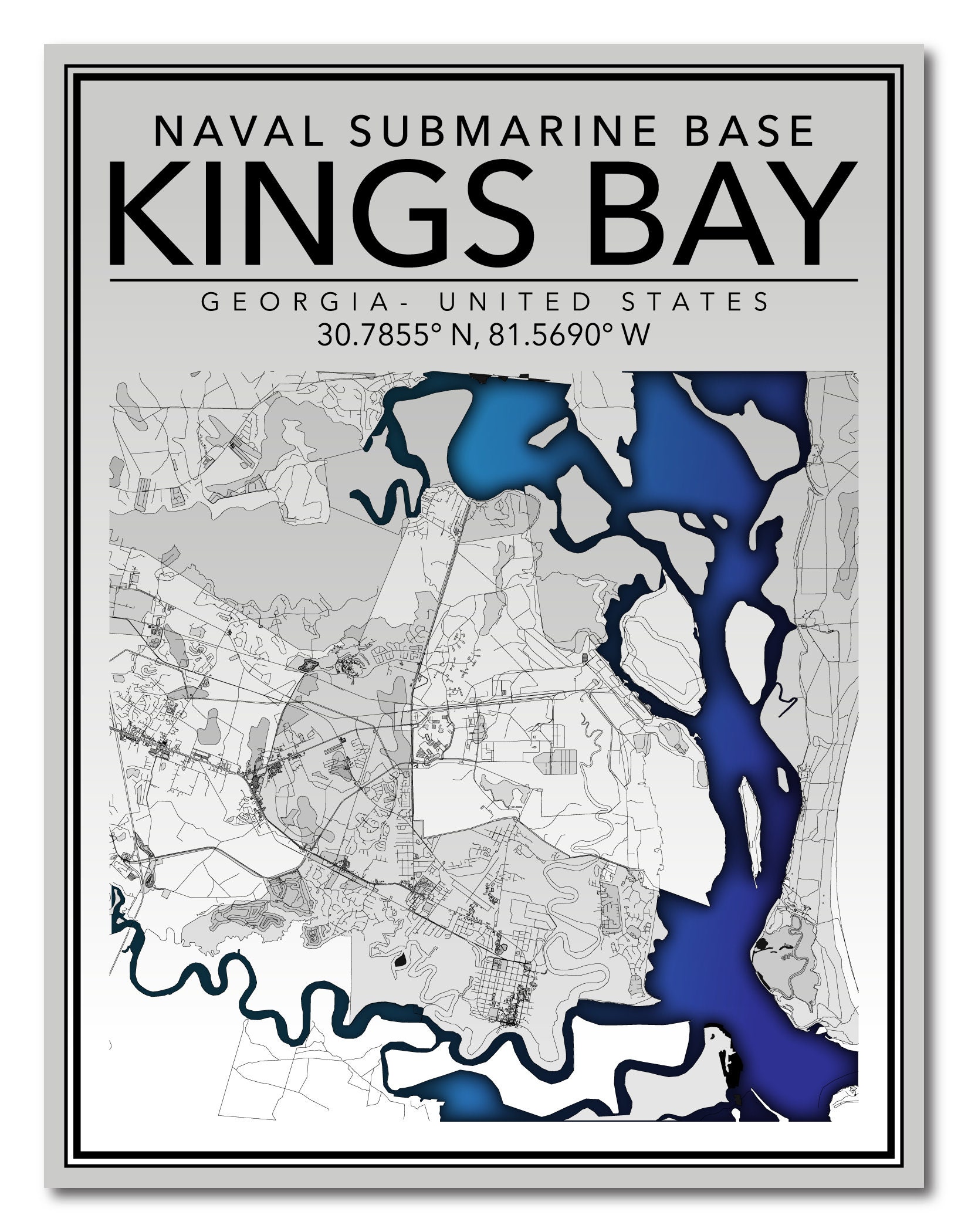 Wall Art Map Print of Naval Submarine Base Kings Bay | Etsy