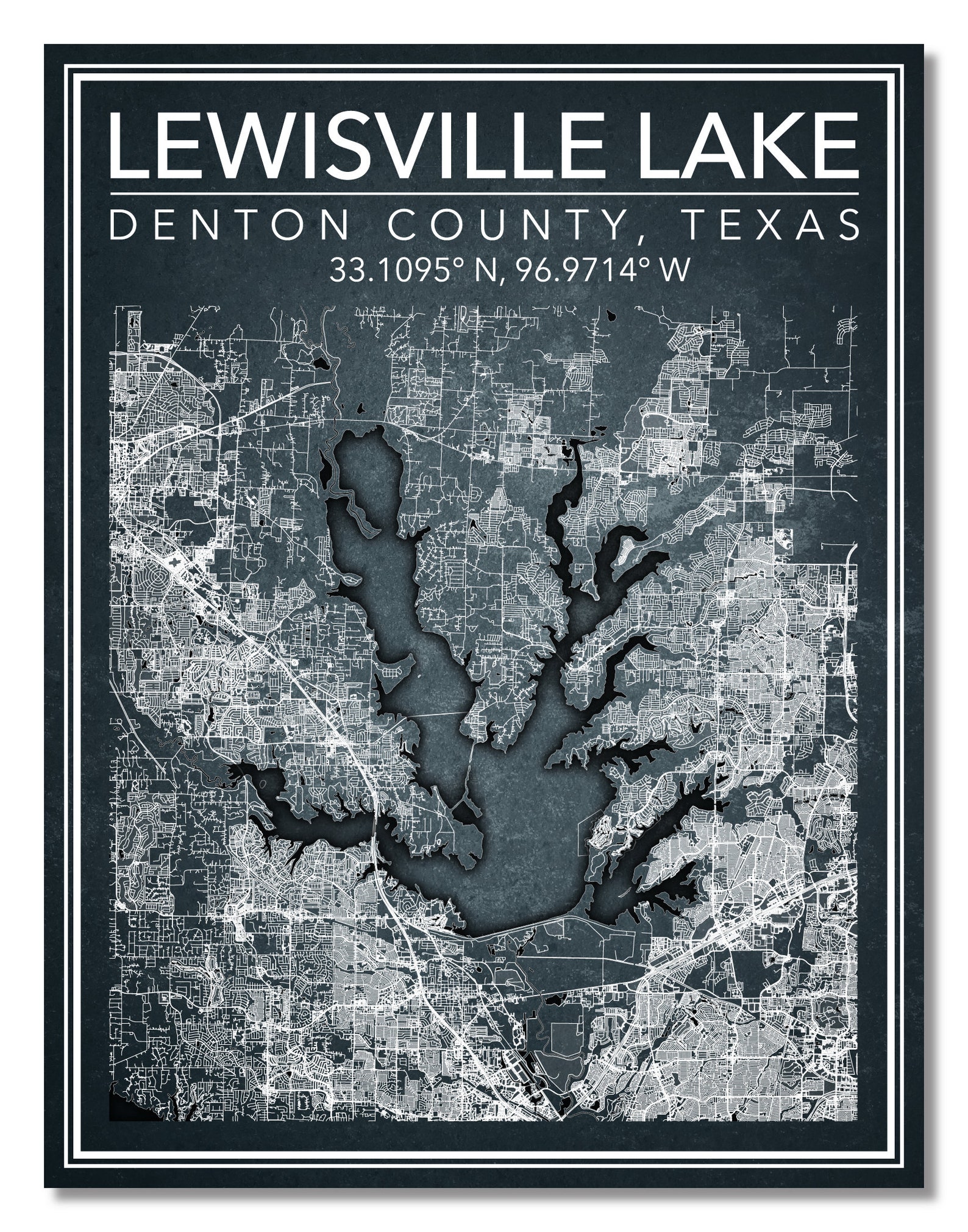 Wall Art Map Print of Lewisville, Denton County, Texas, United States ...