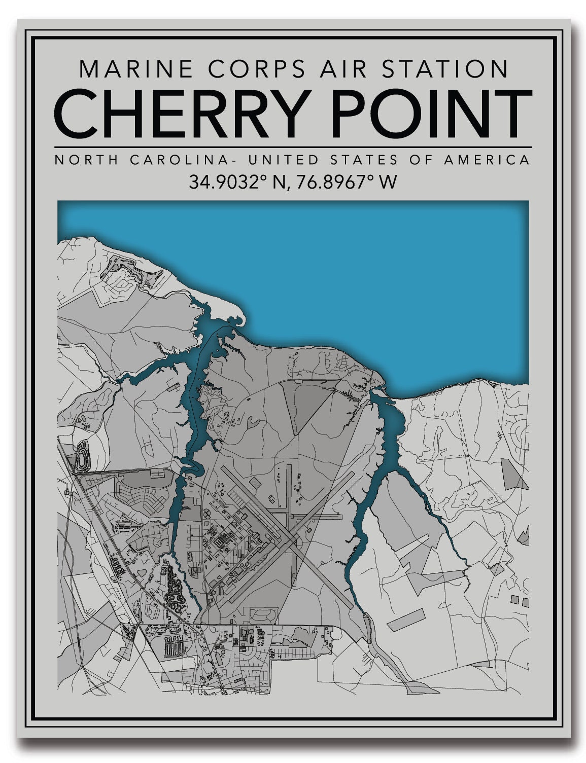 Wall Art Map Marine Corps Air Station Cherry Point Havelock, North ...