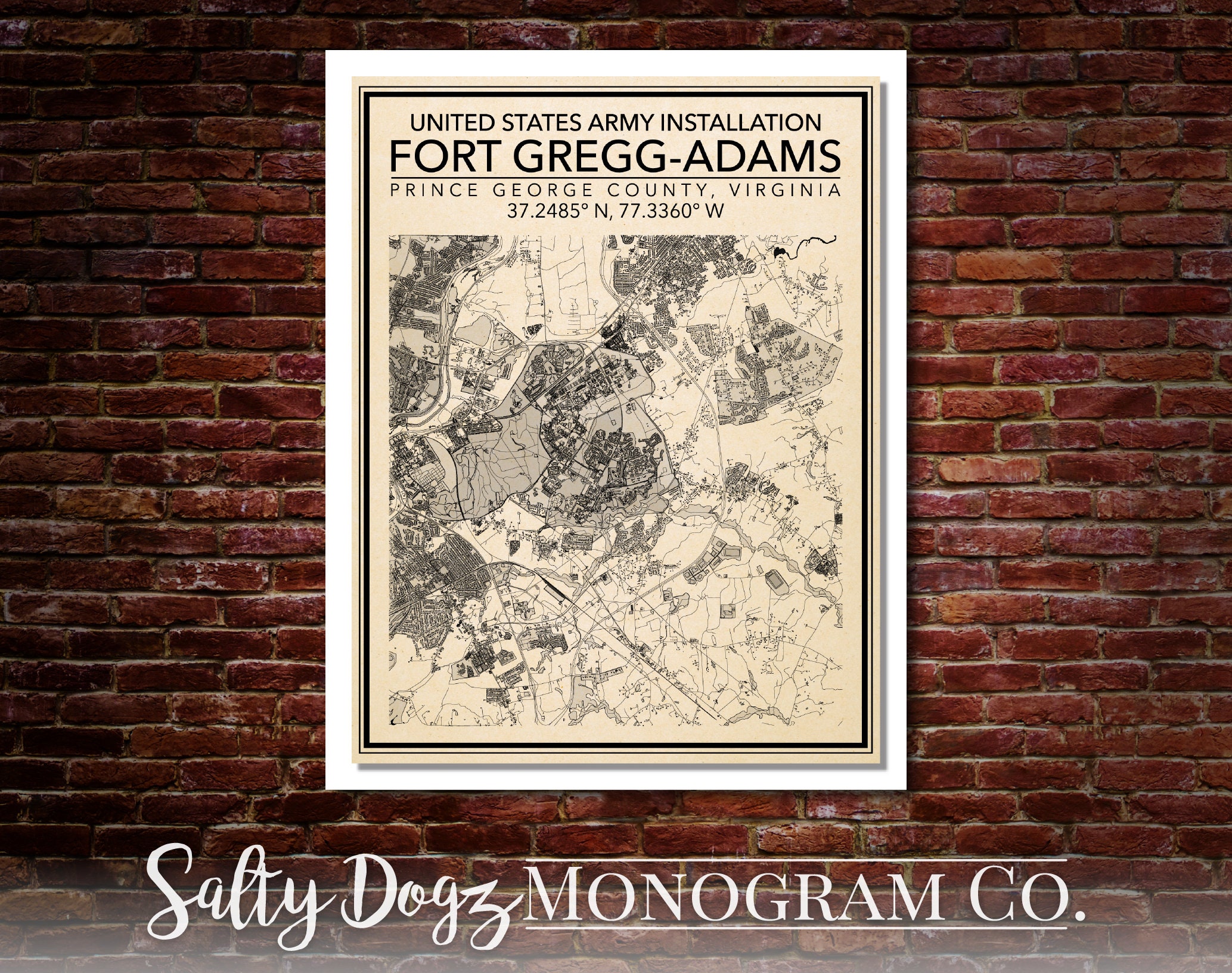 Wall Art Map Print of United States Army Installation Fort Greg-adams ...