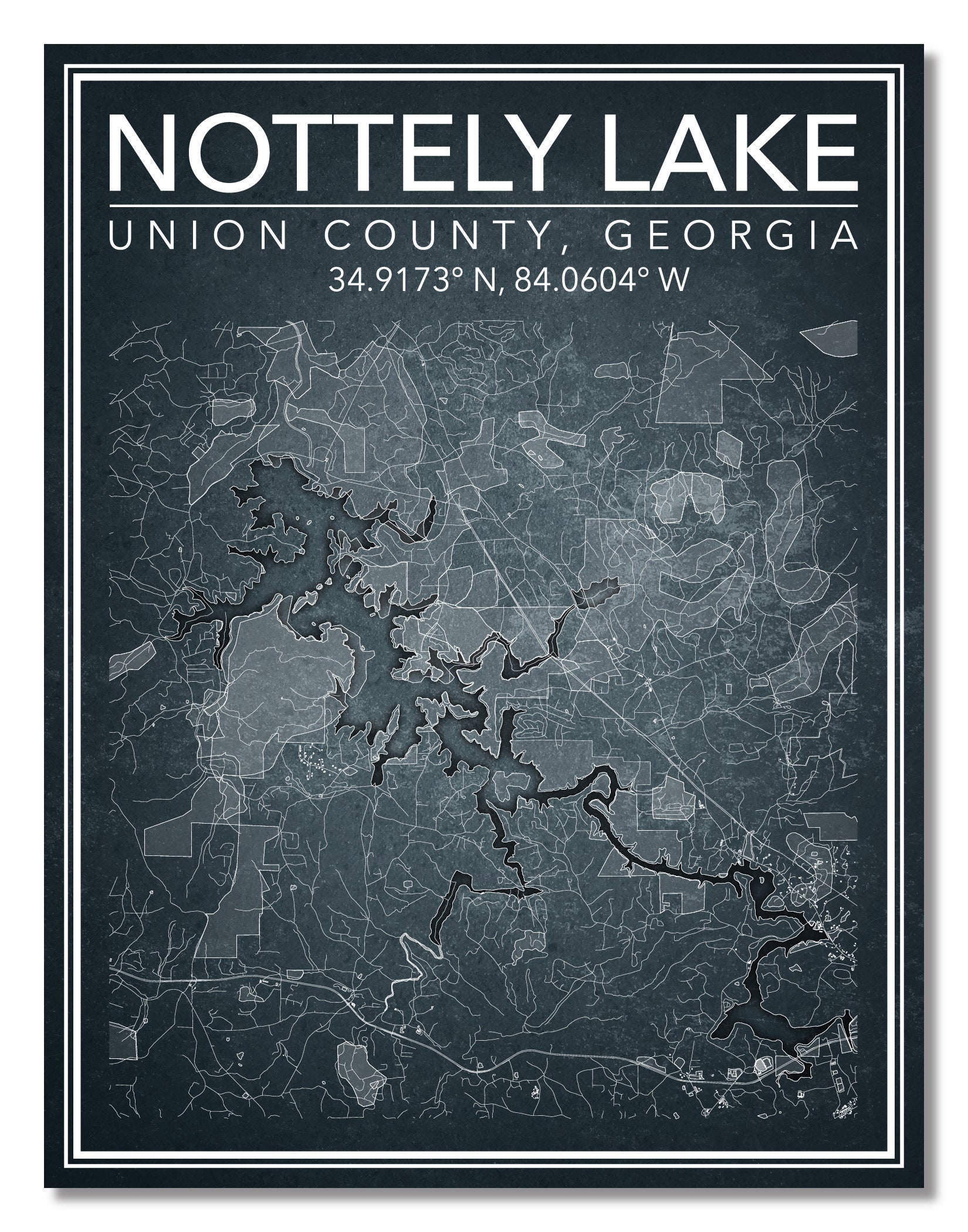 Wall Art Map Print of Nottely Lake Union County Georgia - Etsy