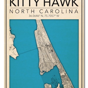 Wall Art Map Kitty Hawk, North Carolina!! - Etsy